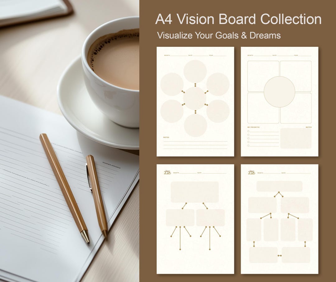 Vision Board Printable Set | A4 Goal Setting Templates | Minimal ...