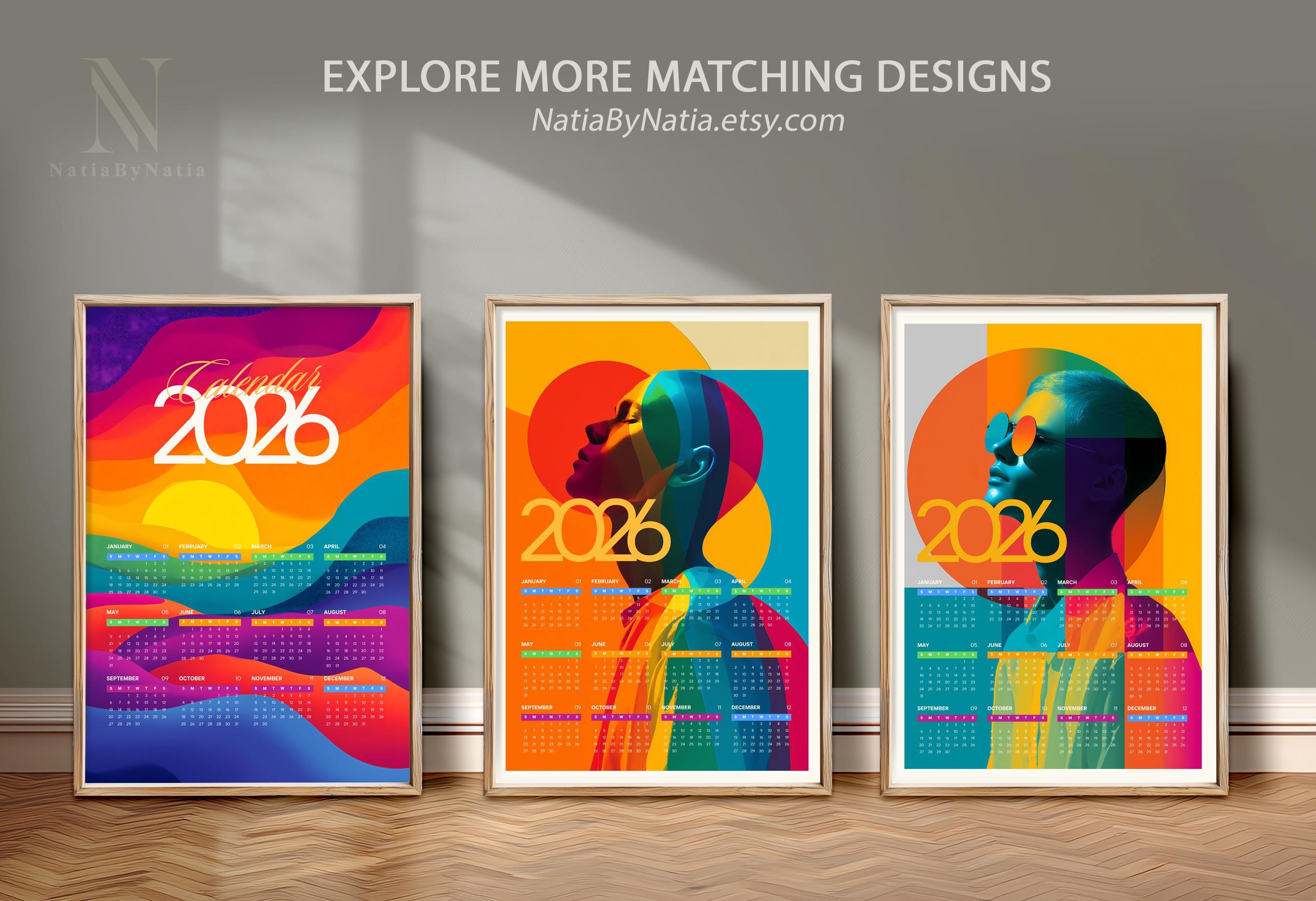 2026 Colorful Wall Calendar – Modern Abstract Art – Editable Canva ...