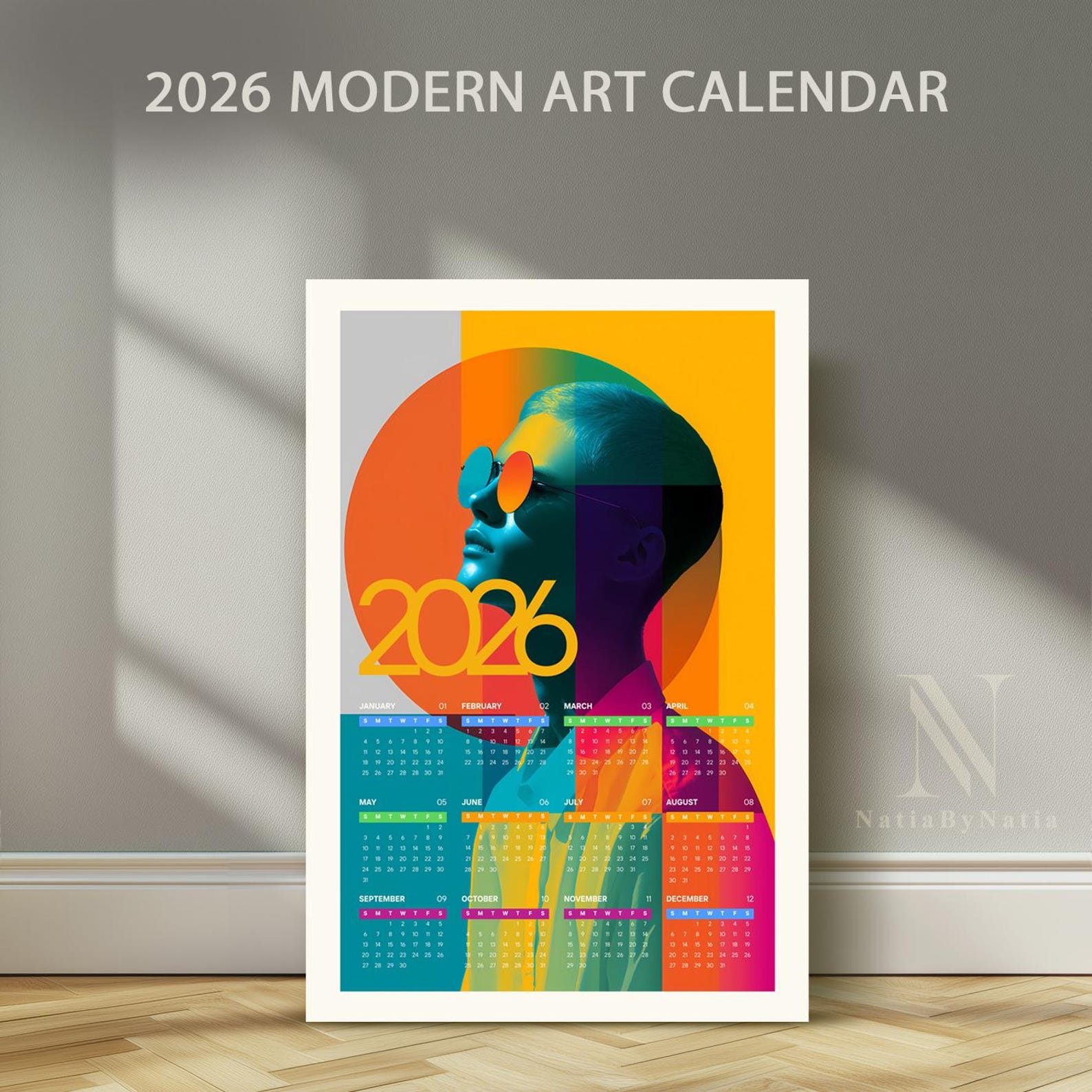 2026 Modern Art Wall Calendar – Printable A2 Yearly Planner (canva ...