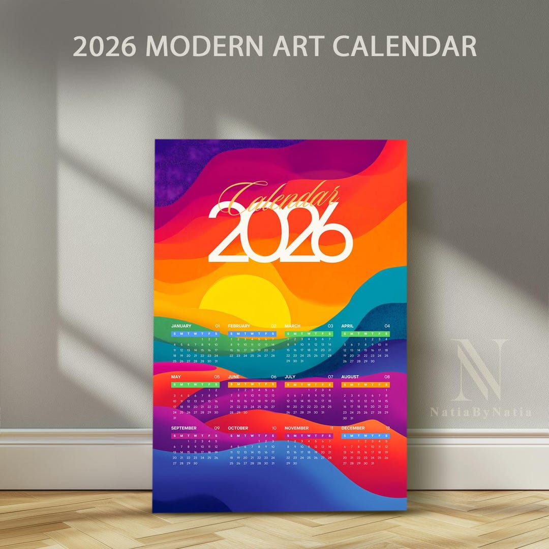 2026 Colorful Wall Calendar – Modern Abstract Art – Editable Canva ...