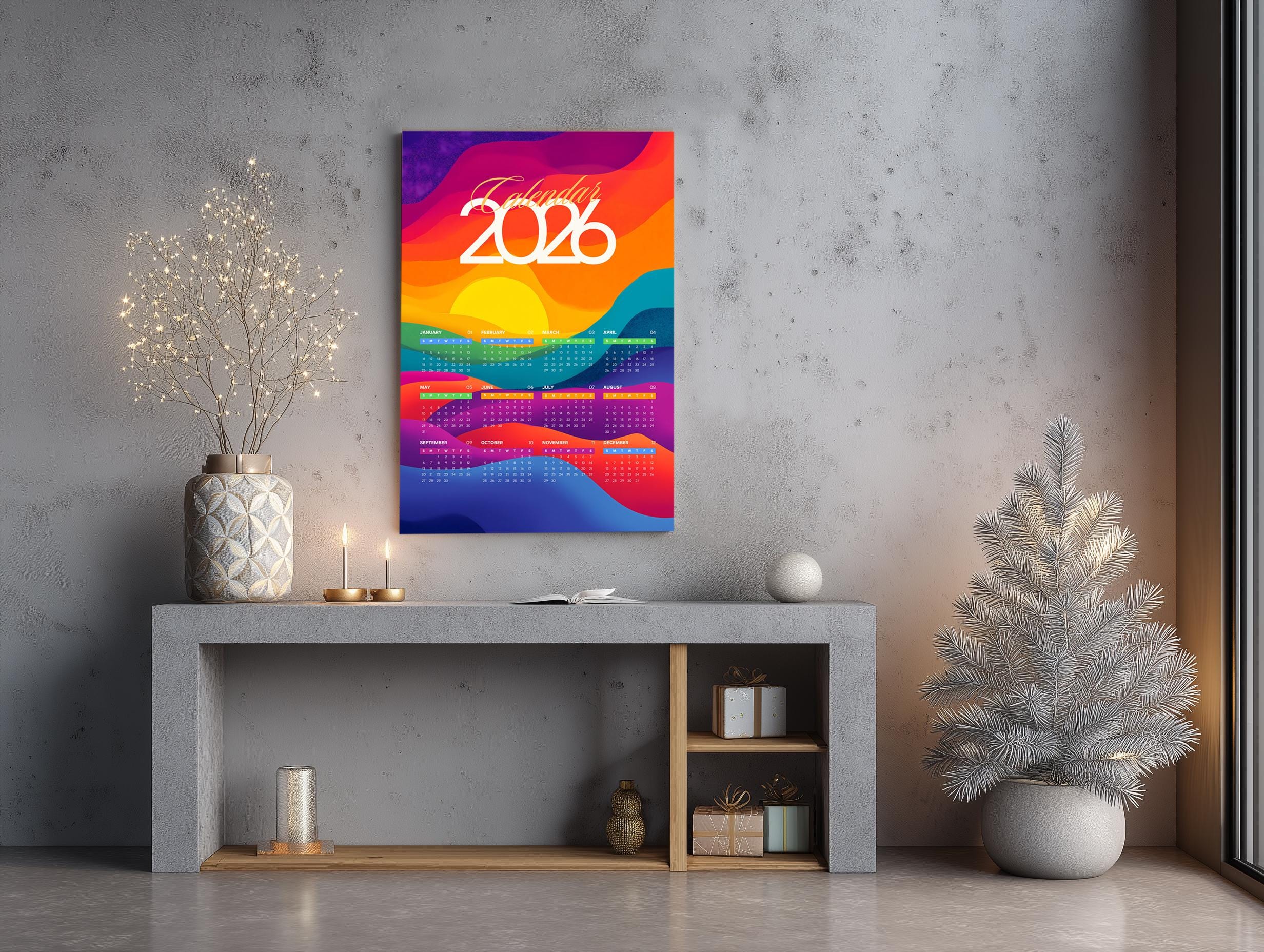 2026 Colorful Wall Calendar – Modern Abstract Art – Editable Canva ...