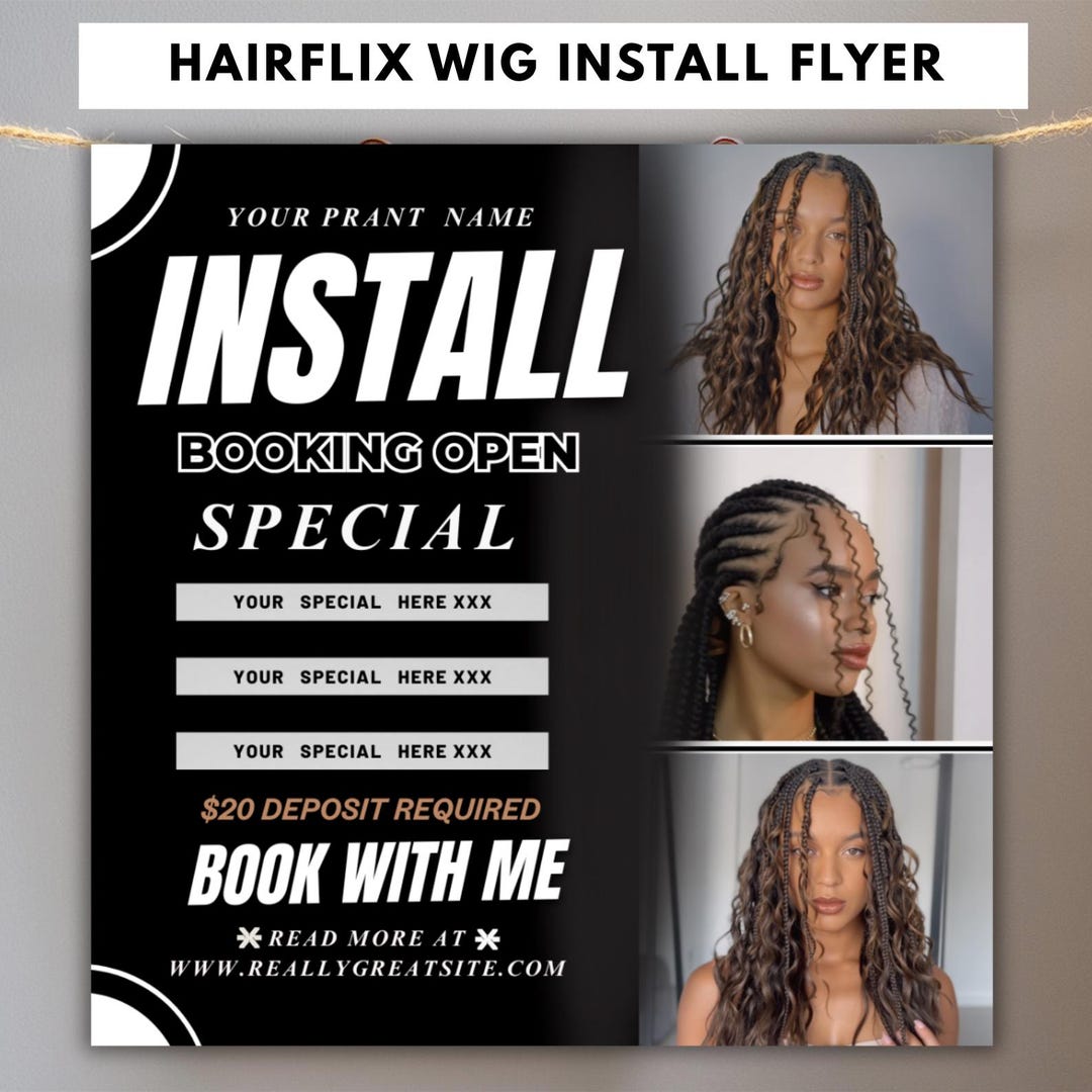 Canva Editable Hairflix Wig Install Flyer | Fall Beauty & Hairstylist ...