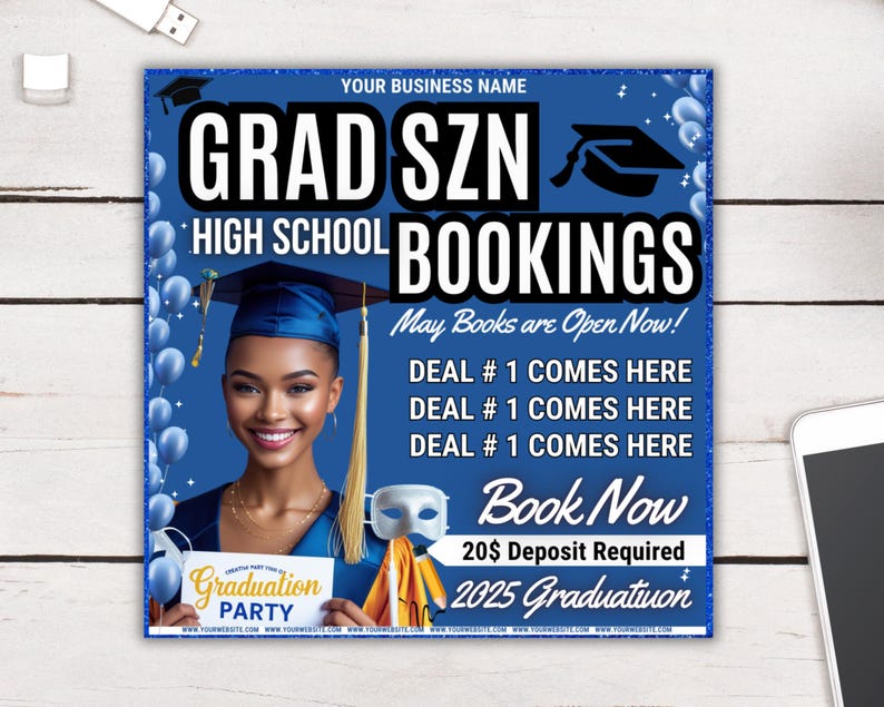 Editable College Graduation Party Flyer Template, GRAD SZN 2025 Booking ...