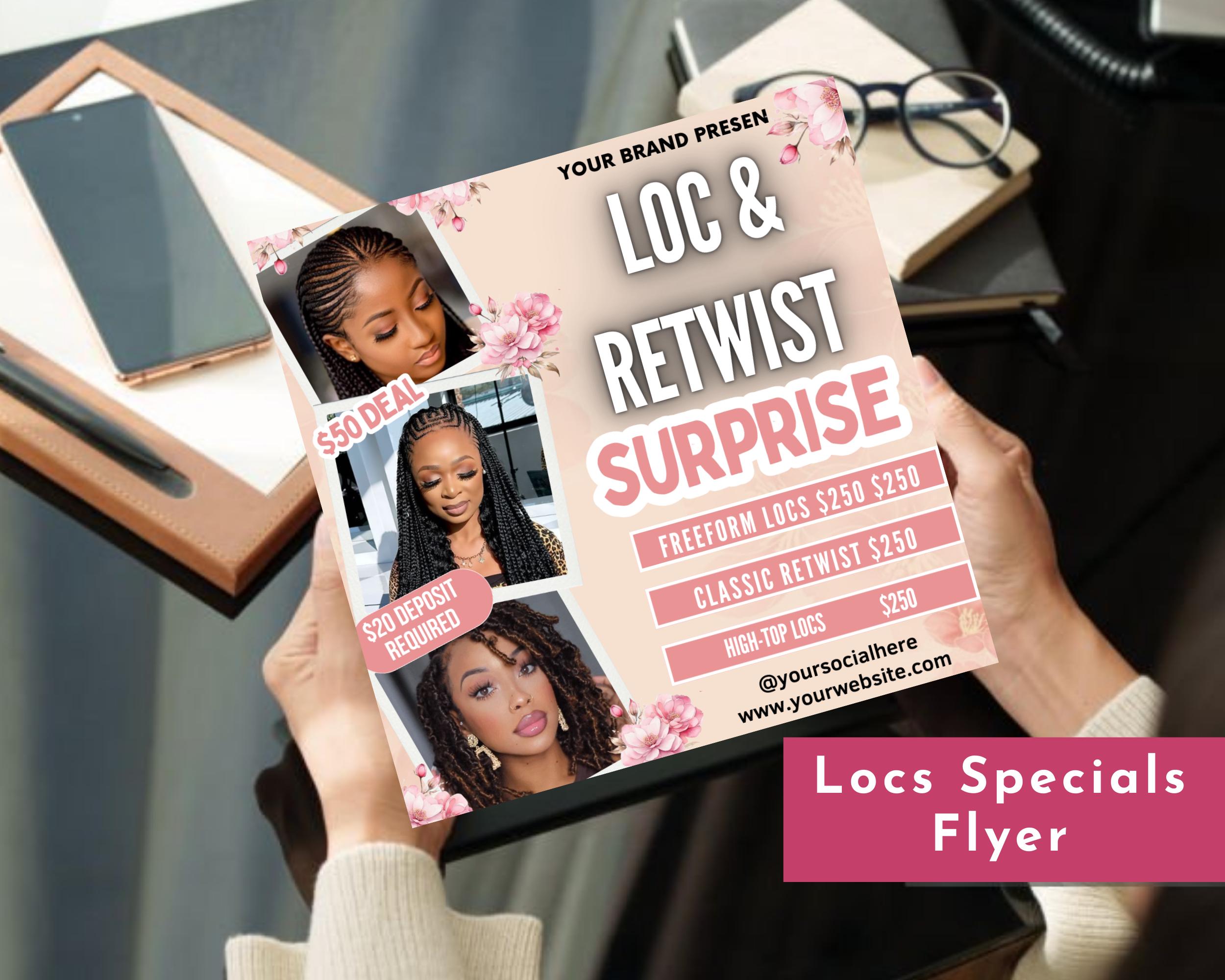 Locs Specials Flyer, Booking Flyer, DIY Flyer Template Design, Loc and ...