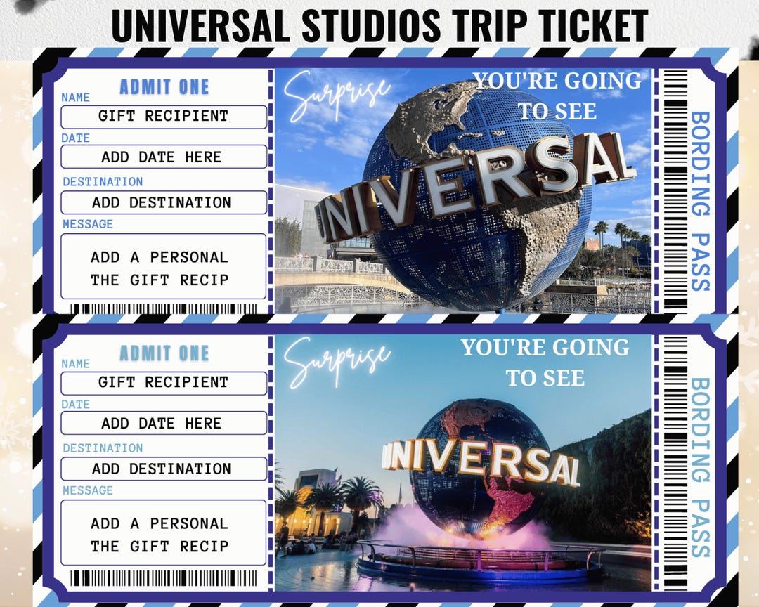 Editable Universal Studios Trip Ticket - Surprise Gift Printable Pass ...