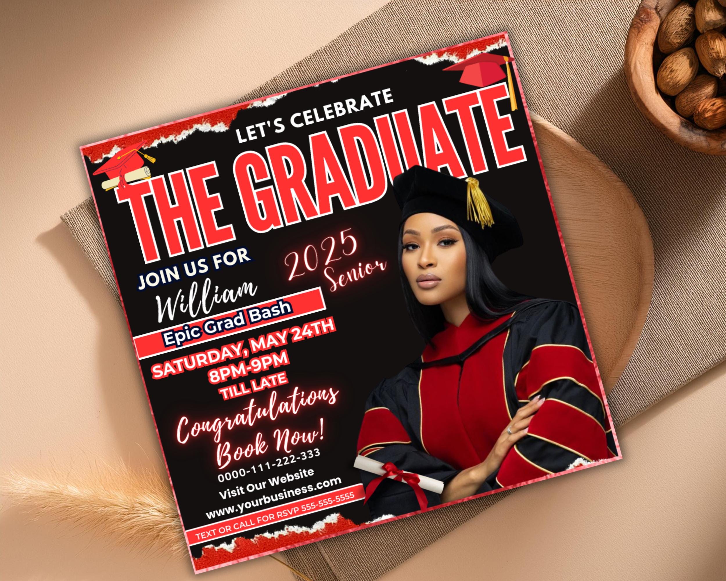 Graduate Flyer, Graduation Party Flyer, Class of 2025 Flyer, College ...