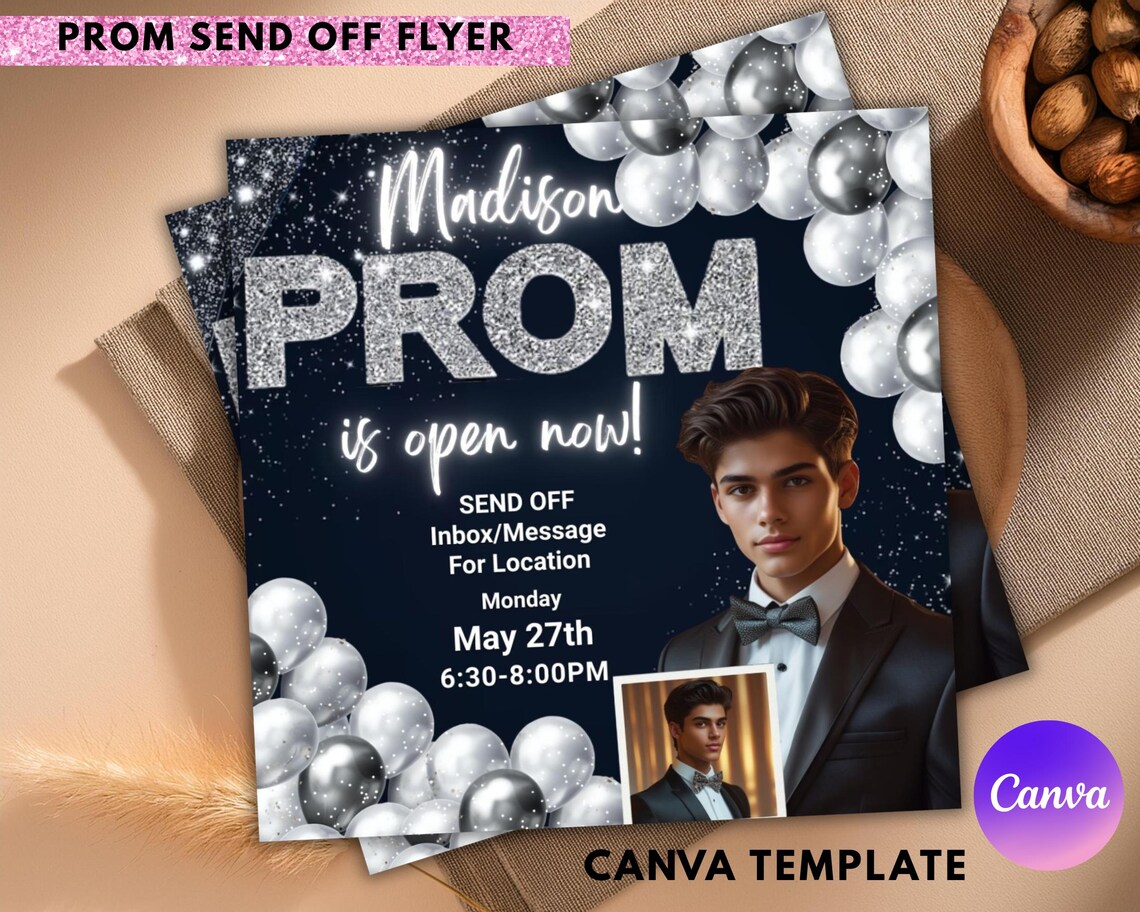 Black & Silver Prom Flyer, Canva Template - Etsy