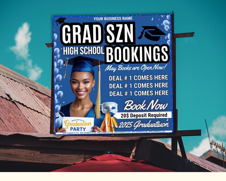 Editable College Graduation Party Flyer Template, GRAD SZN 2025 Booking ...