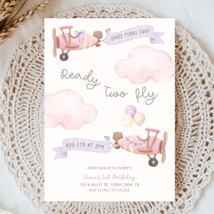 Airplane Birthday Invitation | Ready Two Fly | Girl Airplane 2nd ...