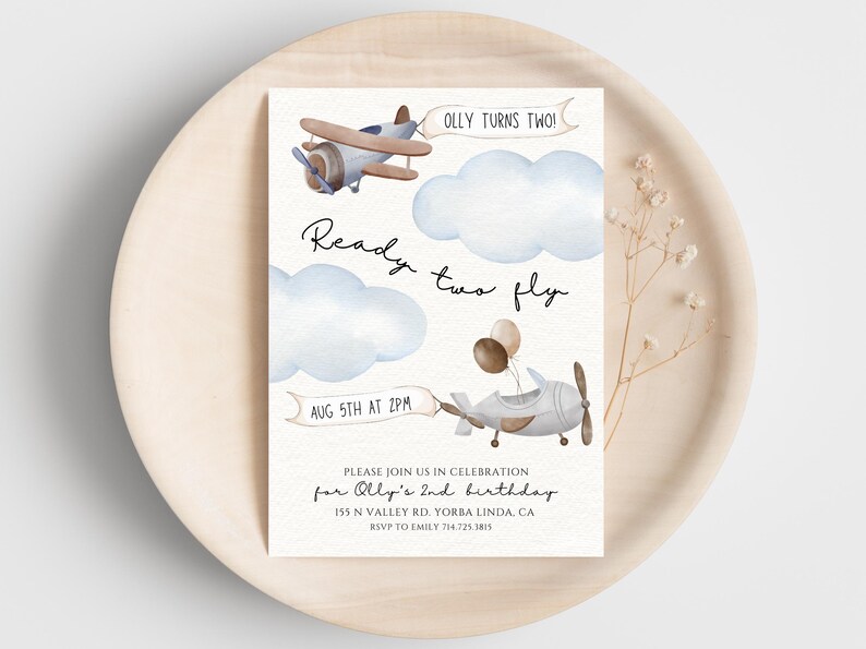 Airplane Birthday Invitation | Ready Two Fly | Airplane 2nd Birthday ...