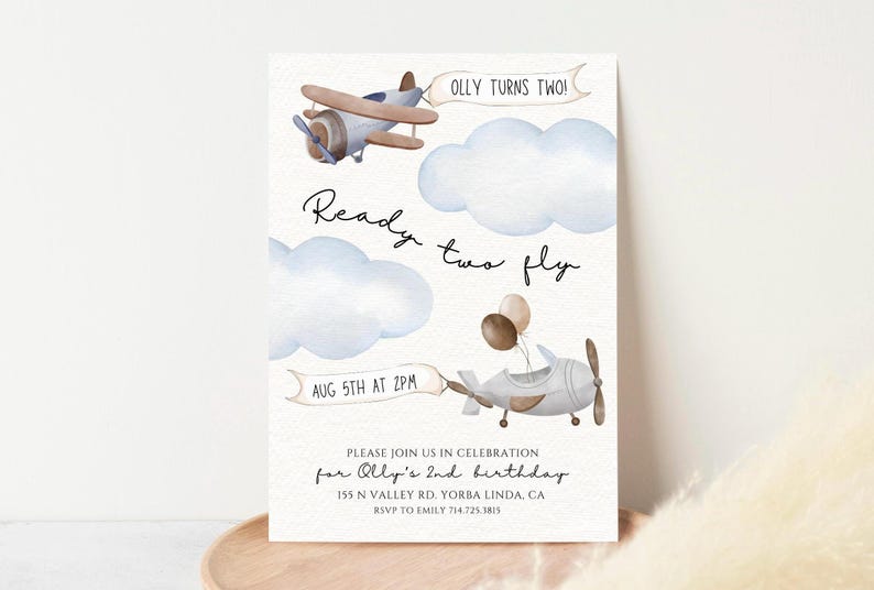Airplane Birthday Invitation | Ready Two Fly | Airplane 2nd Birthday ...