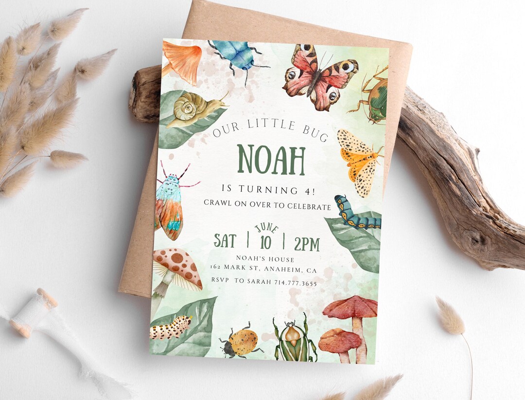 Bug Birthday Invitation | Insect Birthday Invite Template, Boy Birthday ...