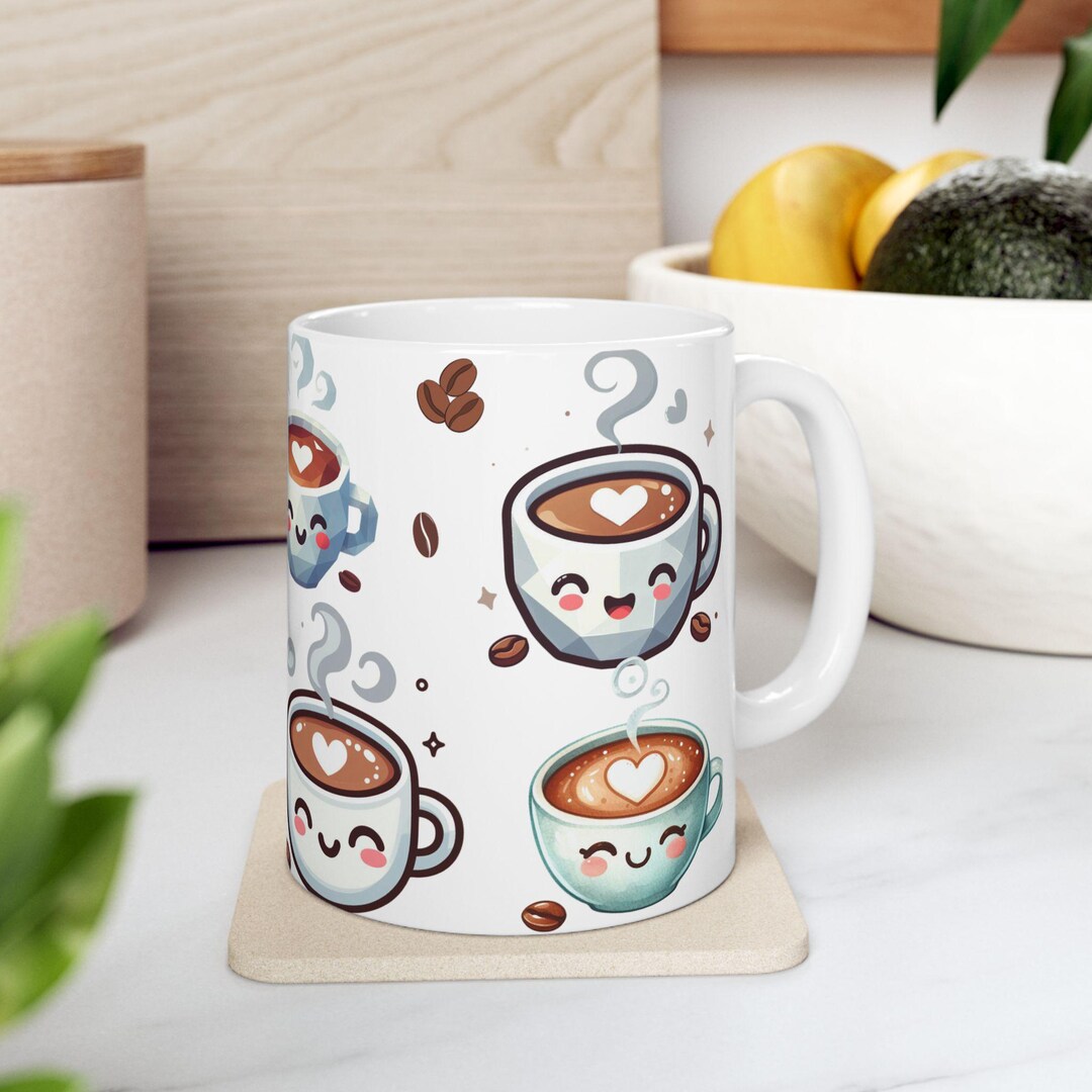 Whimsical Coffee Cup Design Ceramic Mug, Full Design Coffee Cup, Coffee ...