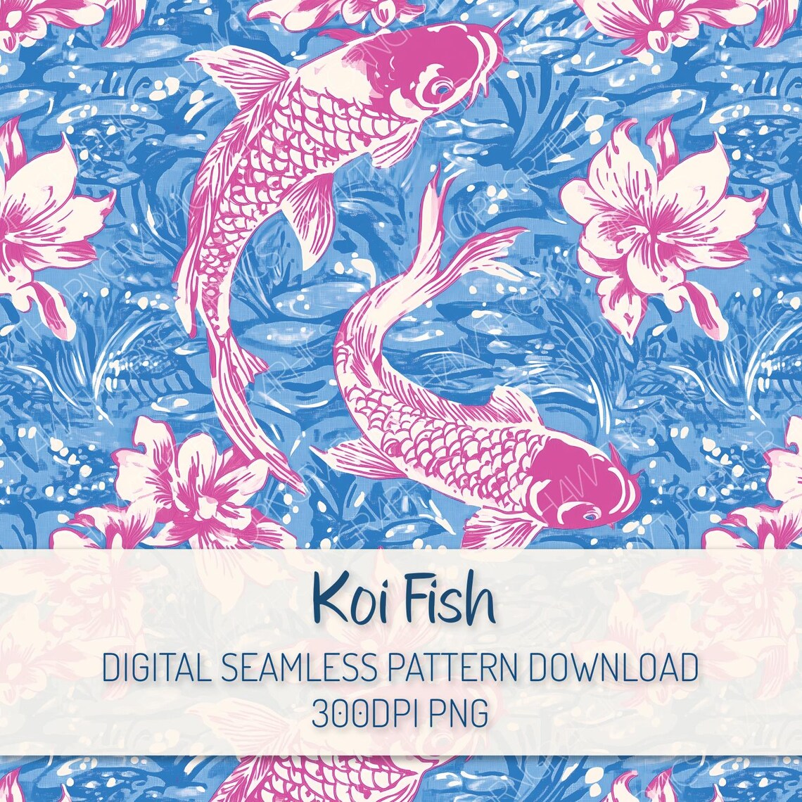 Koi Fish Seamless Pattern PNG Digital Download, Koi Carp Repeat Pattern, Goldfish Pond Pattern ...