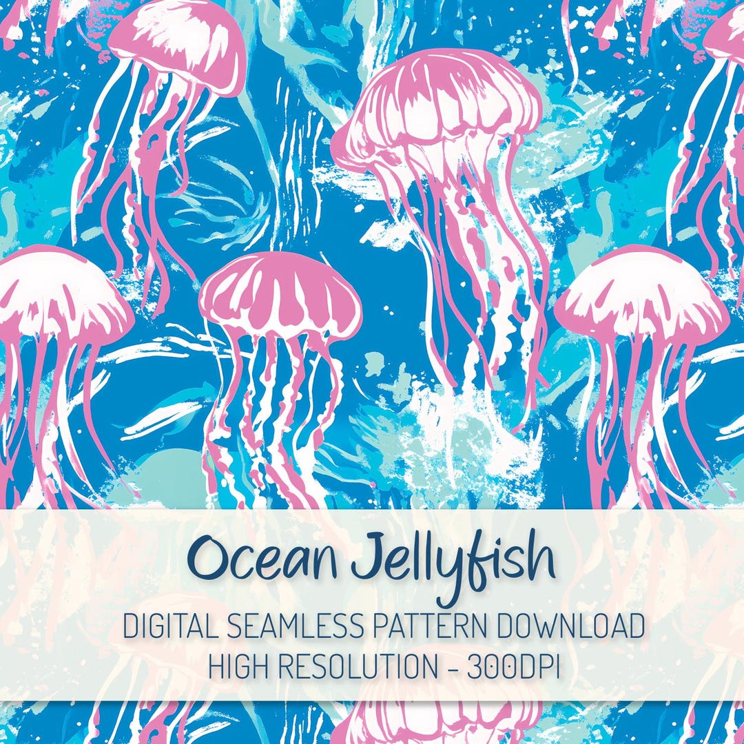 Jellyfish Seamless Pattern PNG Digital Download, Sea Creature Repeat ...