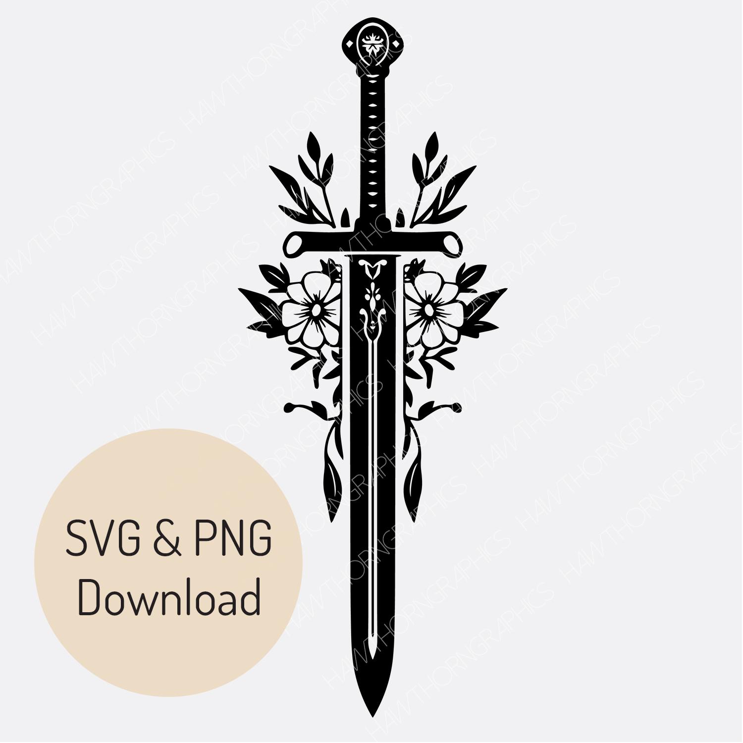 Floral Sword SVG, Flower Sword SVG, Floral Dagger PNG, Flower Sword ...
