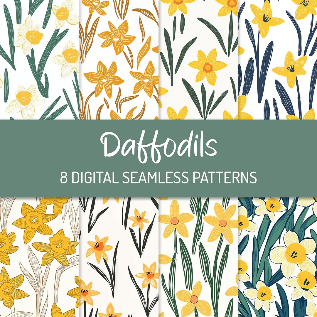 Daffodil Seamless Repeat Patterns PNG Digital Download, Welsh Daffodils ...