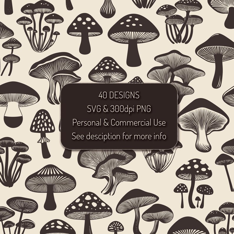Mushroom SVG Bundle, 40 Mushroom PNG Clipart, Minimalist Modern ...