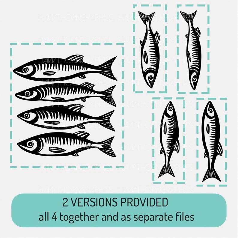 Sardines SVG PNG Digital Download, Fish Clipart, Sardine Stencil ...