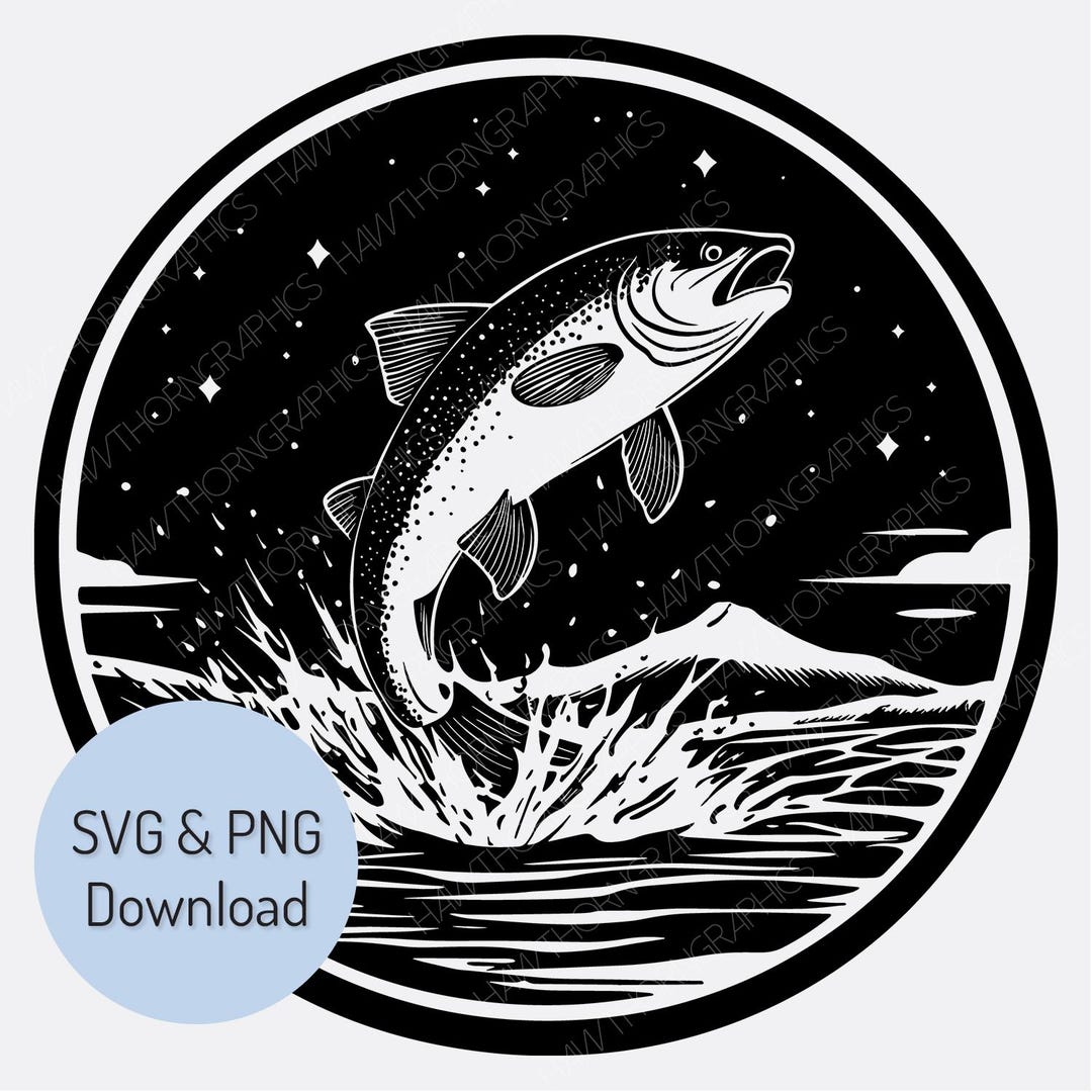 Trout Fishing SVG, Leaping Fish SVG, Fishing Clipart PNG, Fisherman ...