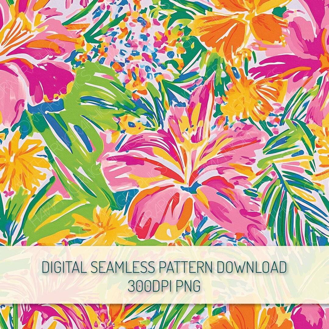 Tropical Floral Seamless Pattern PNG Digital Download Maximalist ...