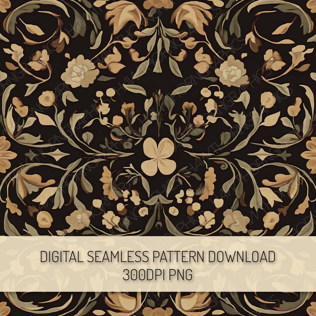 Medieval Tapestry Seamless Pattern PNG Digital Download, Vintage Floral ...
