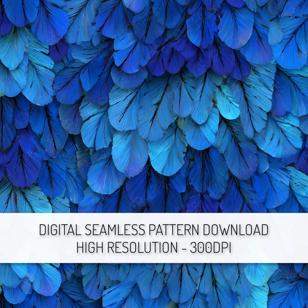 Blue Feathers Repeat Pattern PNG Digital Download, Bird Wings Animal ...