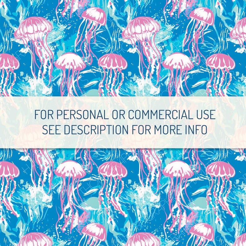 Jellyfish Seamless Pattern PNG Digital Download, Sea Creature Repeat ...