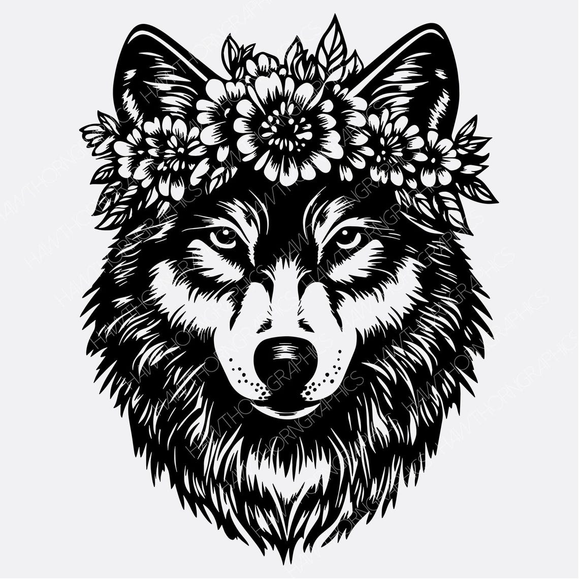 Flower Crown Wolf SVG, Floral Dog SVG, Wolf Clipart, Wolf Tattoo, Wolf ...