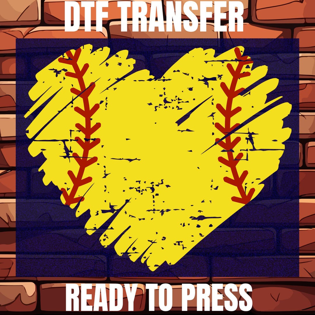 Distressed Softball Heart DTF, Ready to Press, Game Day Heat Transfer ...