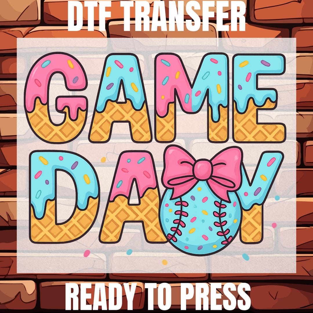Game Day Ice Cream Drip Ready to Press, Baseball Heat Transfer ...