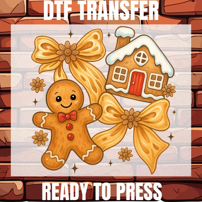 Gingerbread Christmas DTF: Bow & House Heat Transfer - Etsy