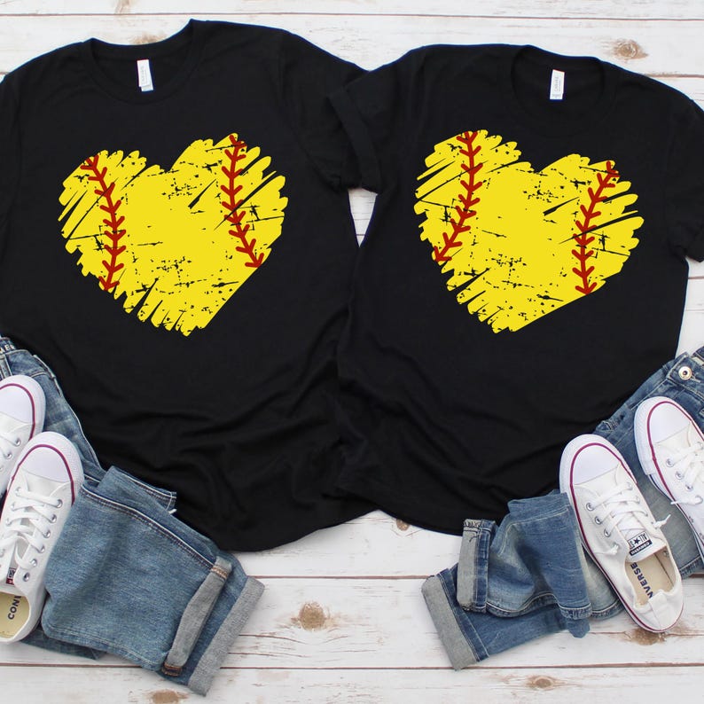 Distressed Softball Heart DTF, Ready to Press, Game Day Heat Transfer ...
