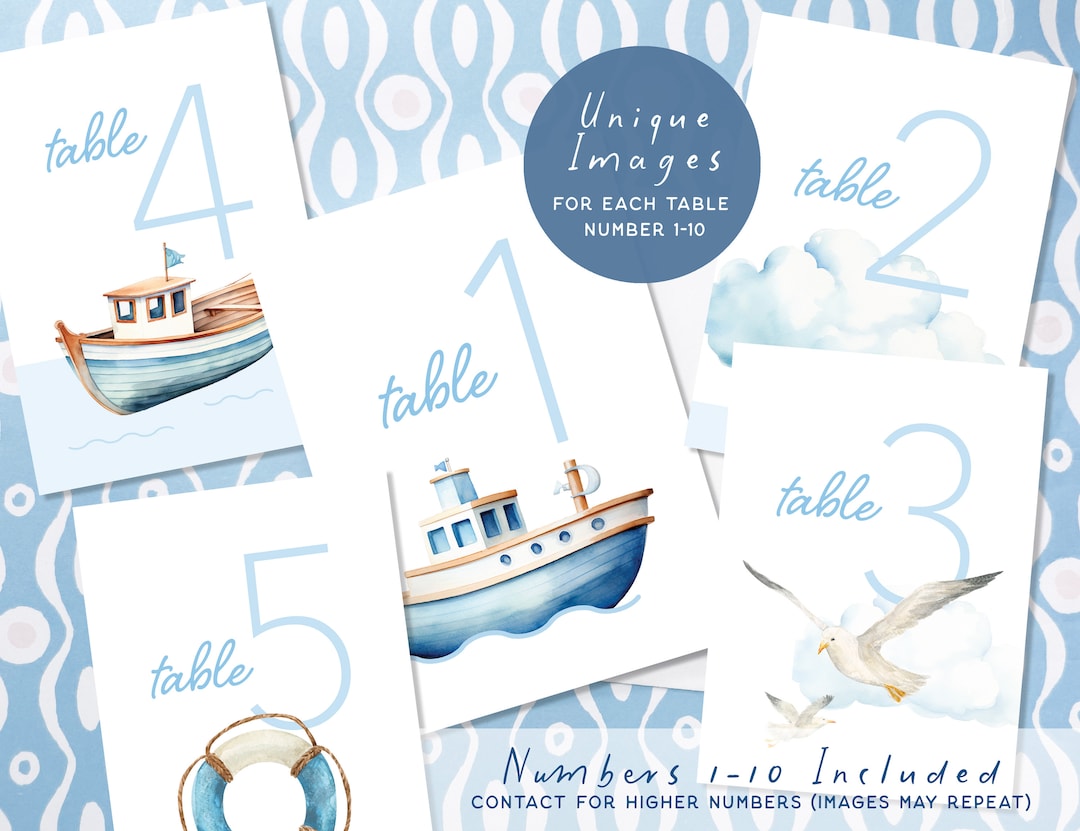 Table Numbers - Baby Shower - Ahoy It's a Boy - Nautical Blue - Instant ...