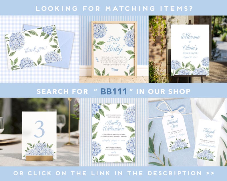 Editable Favor Tags - Blue Hydrangea - Baby Shower - Customize - BB111 ...