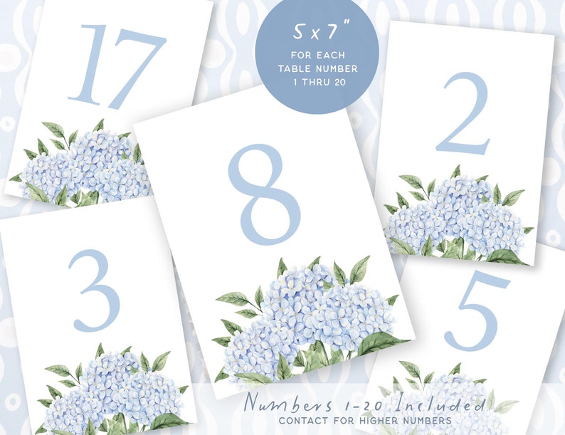 Table Numbers - Blue Hydrangea - Baby Shower - Bridal Shower - Wedding ...