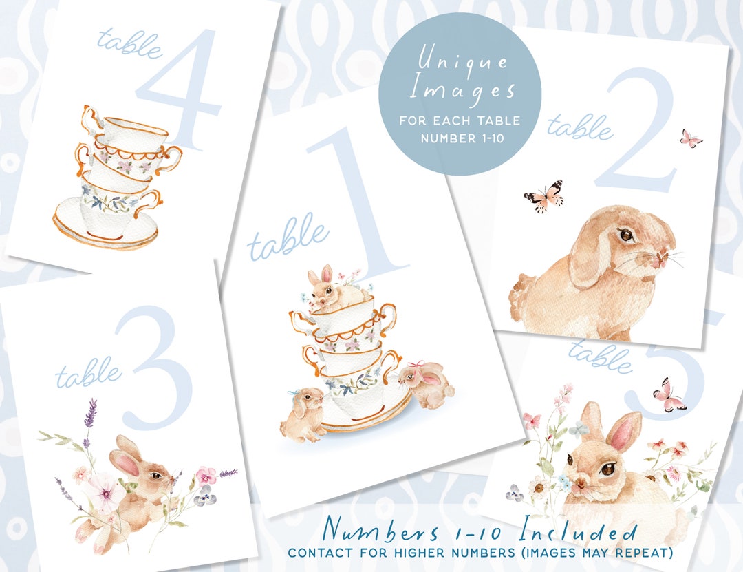 Table Numbers - Baby Shower - Bunny Tea Party - Instant Download ...