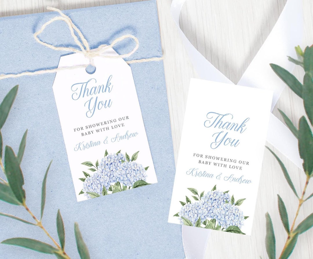 Editable Favor Tags - Blue Hydrangea - Baby Shower - Customize - BB111 ...
