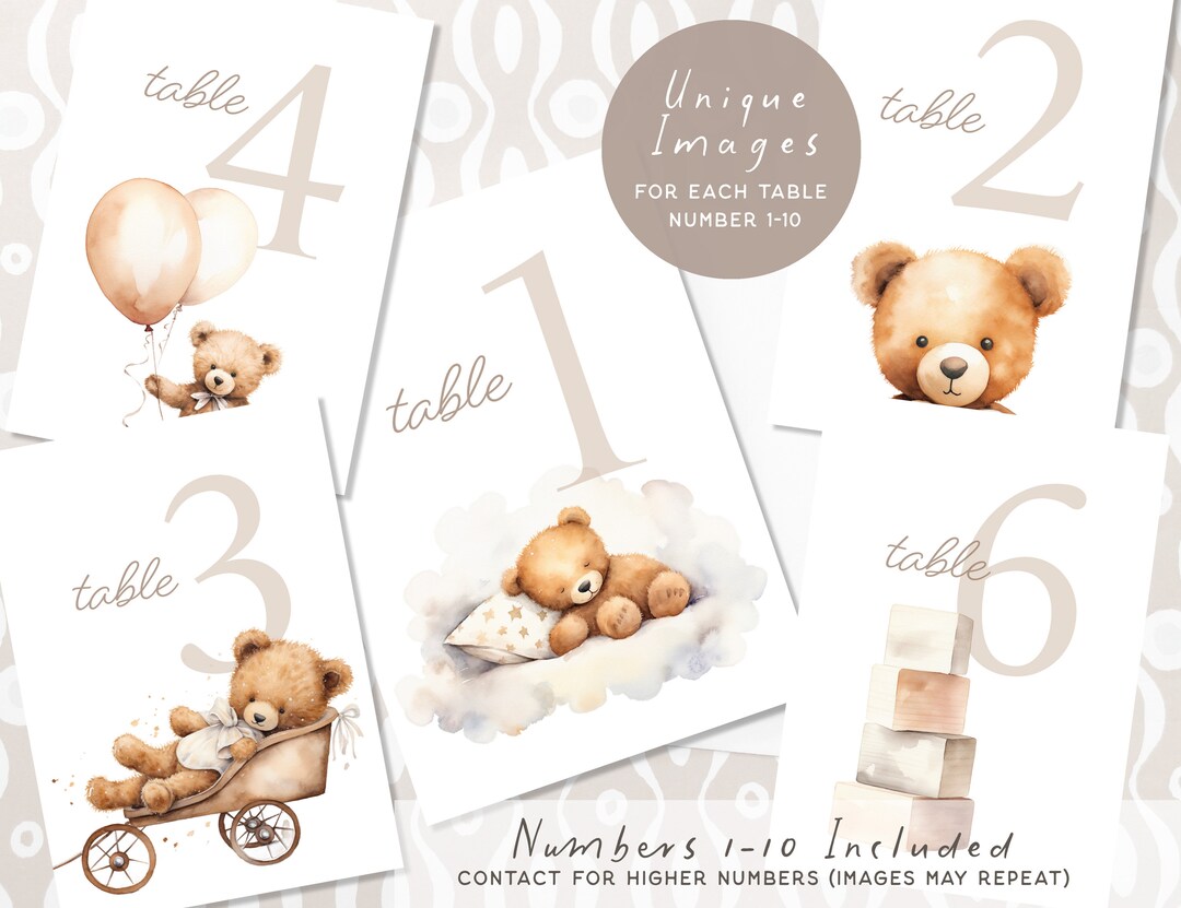 Table Numbers - Baby Shower - Can Bearly Wait - Teddy Bear Neutral ...