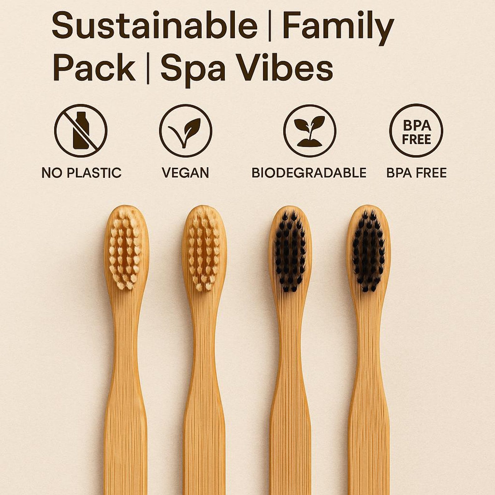 Bamboo Toothbrush Set of 4: Eco-friendly Soft Bristles, Sustainable ...