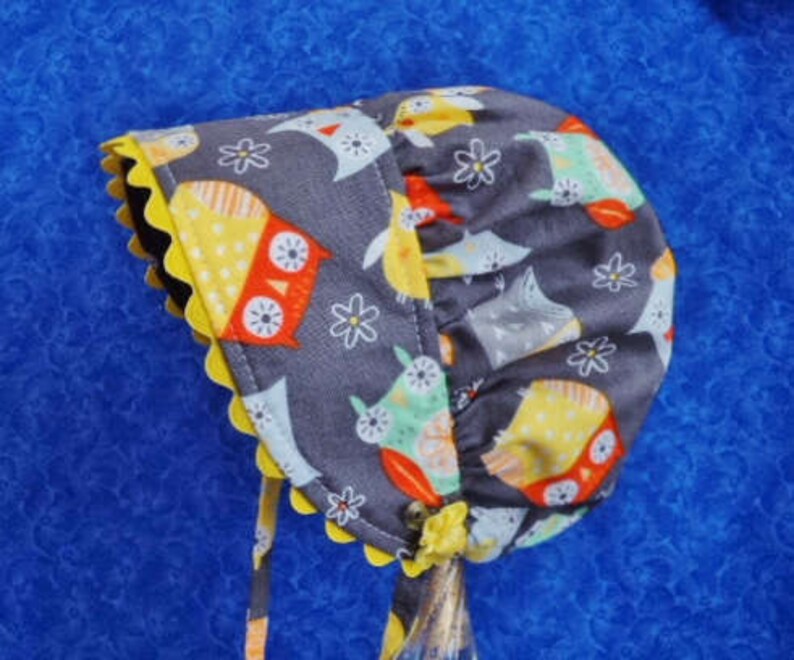 Infant Baby Bonnet Grey With Colorful Owls - Etsy
