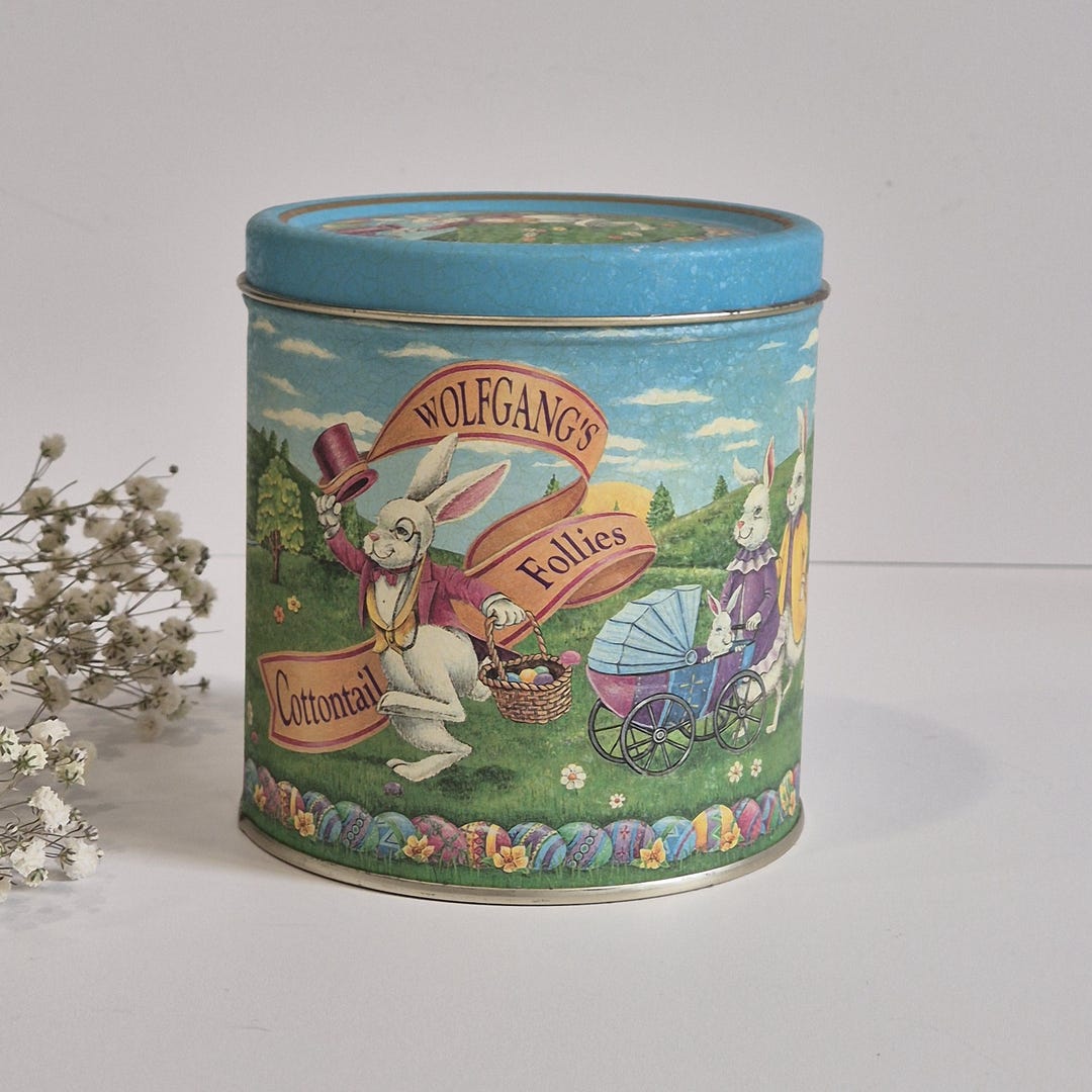 Vintage Easter Bunny Cookie Tin, Rabbit Cookie Container, Easter Rabbit ...