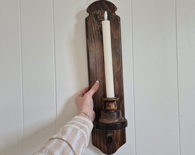 Vintage Wooden Wall Candle Sconce, Rustic Taper Candle Holder ...