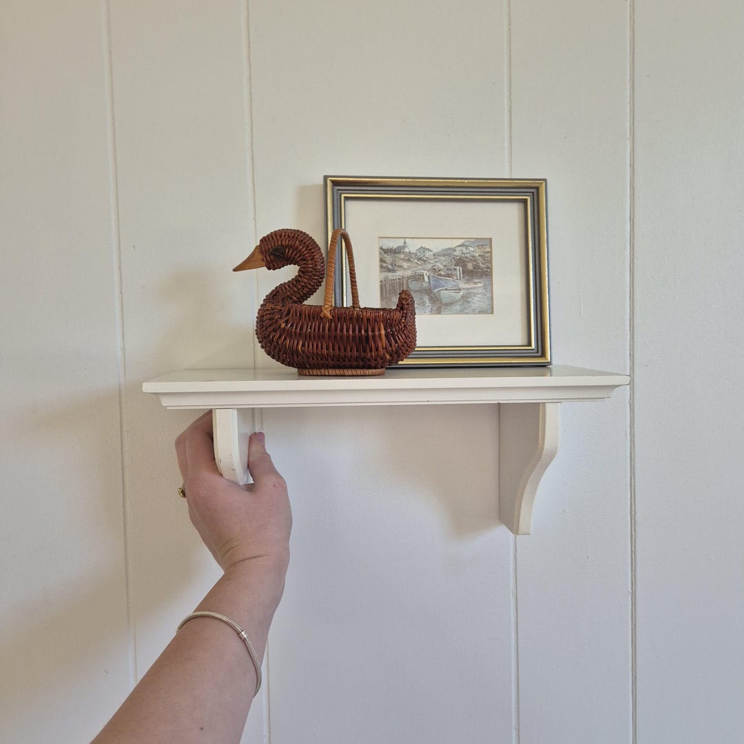 White Wooden Wall Shelf – Vintage Cottagecore Floating Shelf, Small ...