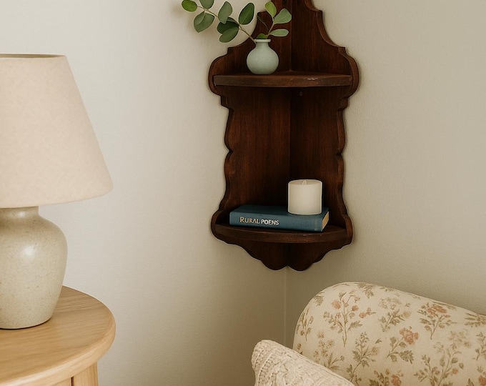 Vintage Wood Corner Wall Shelf, Ornate Rustic Wall Hanging Shelf ...