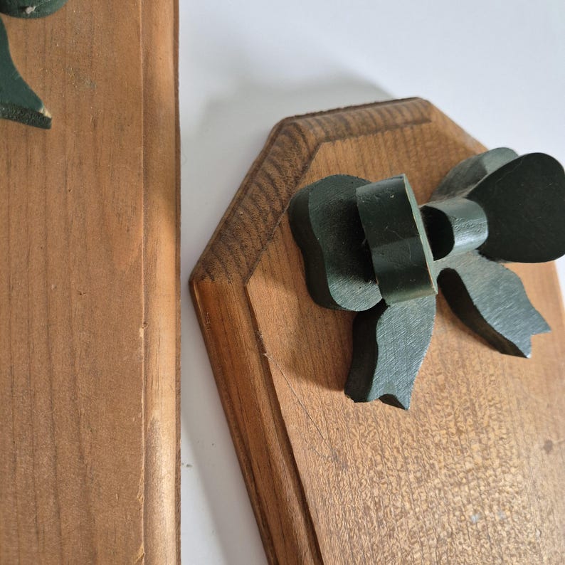 Vintage Wood Candle Wall Sconce Set With Green Bows, 80s Country ...