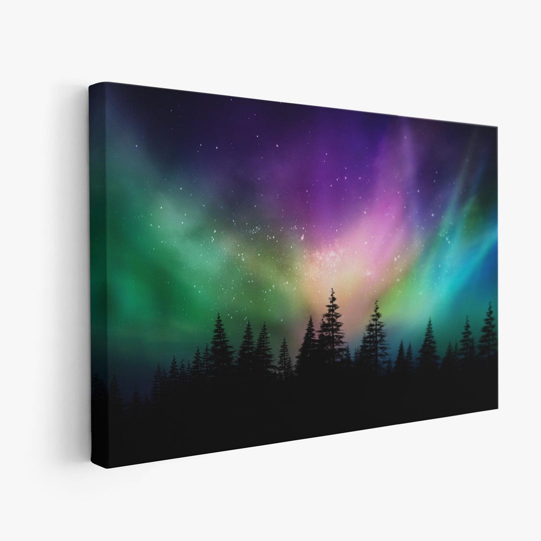 Northern Lights Over the Canadian Forest Canvas, Aurora Borealis Wall ...