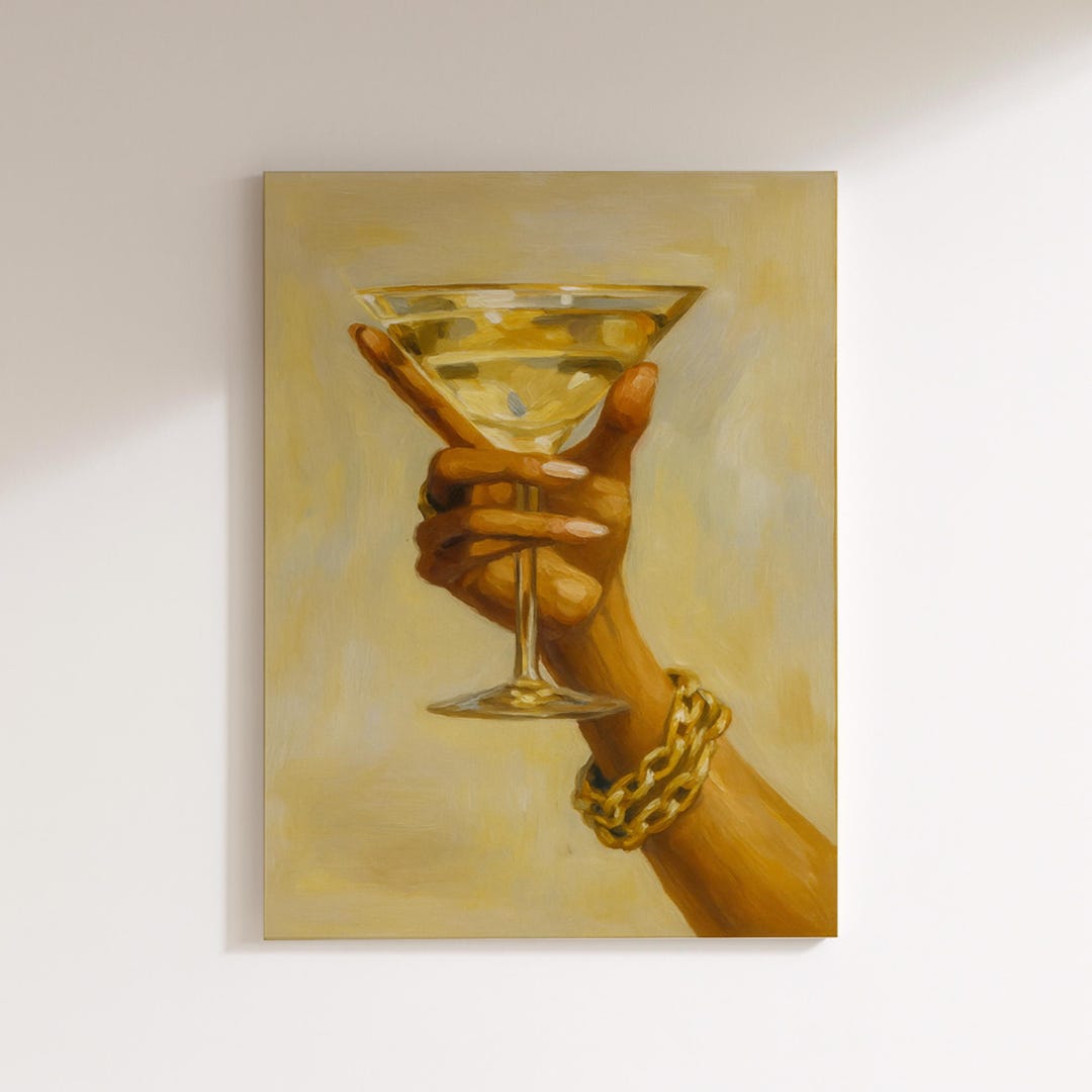 Chic Martini Glass Canvas, Glam Wall Art With Hand Holding Cocktail ...