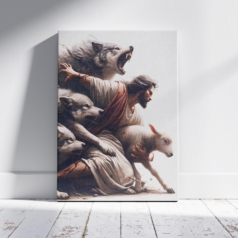 Picture Jesus Protecting Lamb From Wolves - Etsy