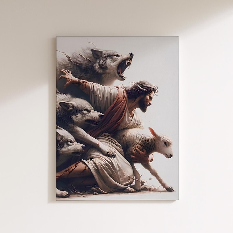 Picture Jesus Protecting Lamb From Wolves - Etsy
